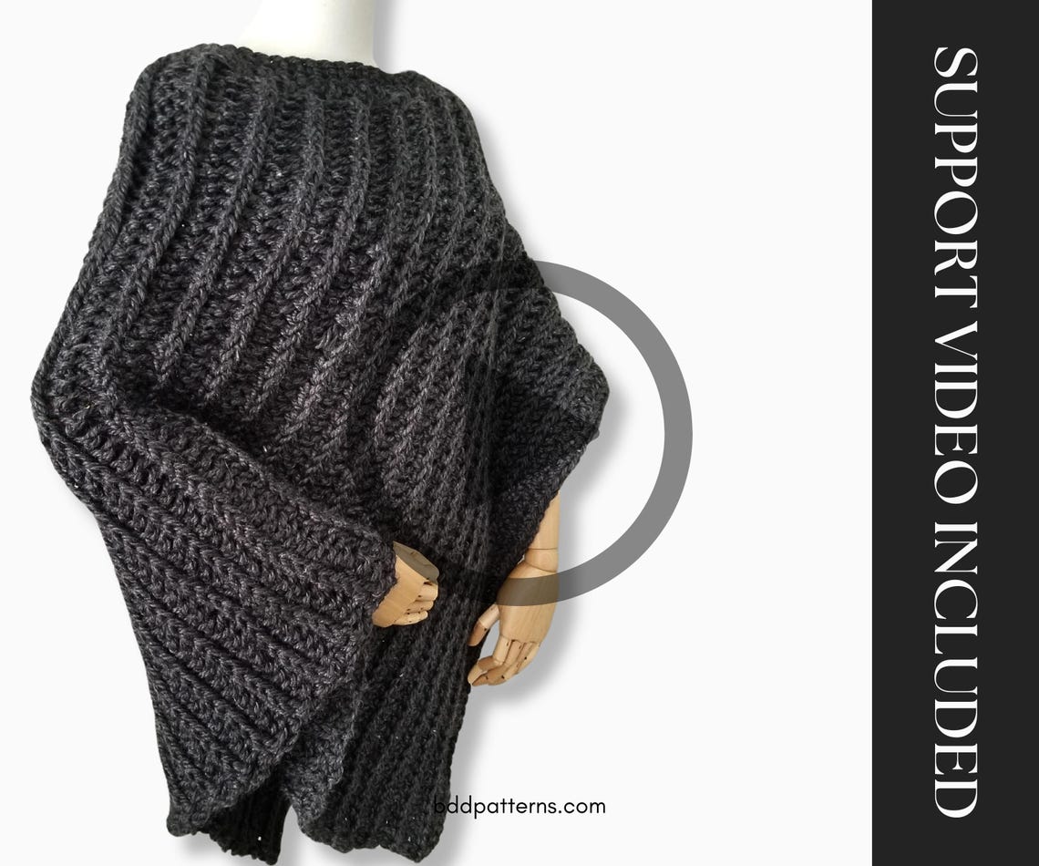 Easy Chunky Poncho Crochet Pattern: the Raven (PDF Pattern) - Etsy