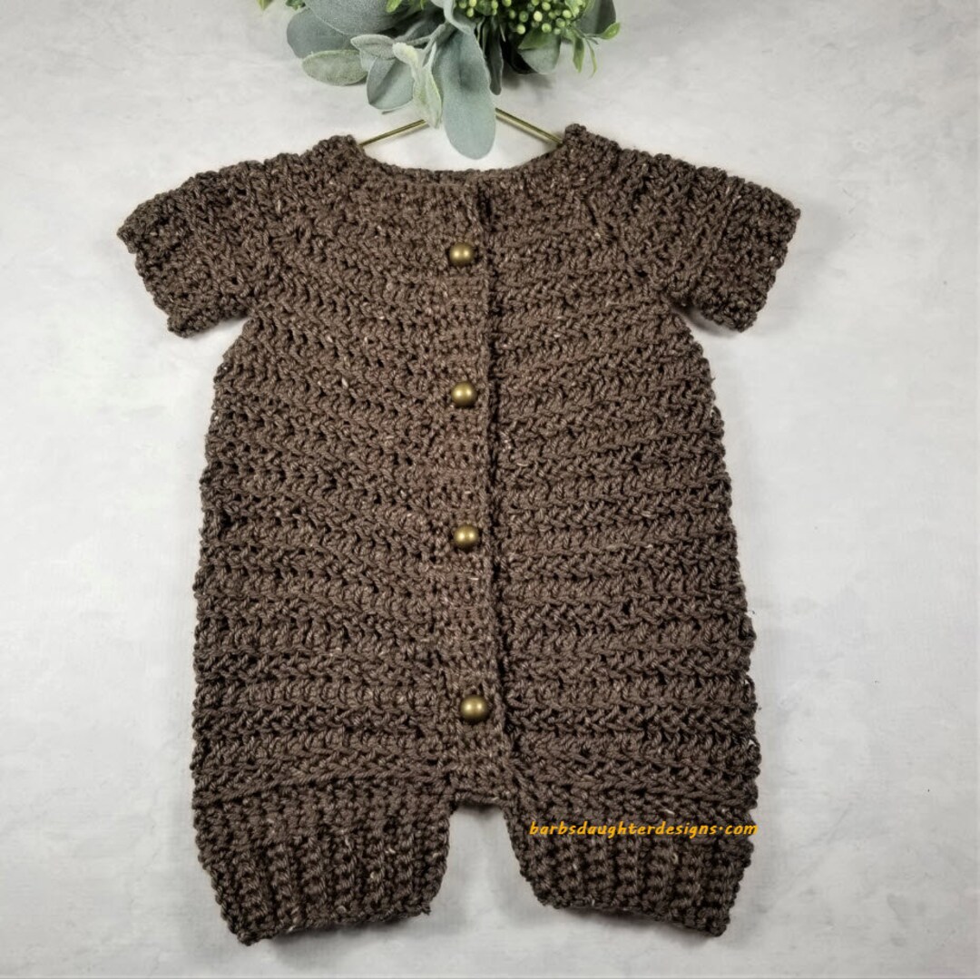 Crochet Pattern Baby Romper the Crosby Button Down Romper Crochet ...