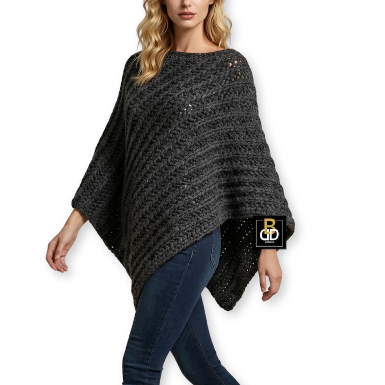Easy Chunky Poncho Crochet Pattern: the Raven (PDF Pattern) - Etsy