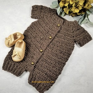 Crochet Pattern Baby Romper the Crosby Button Down Romper Crochet ...