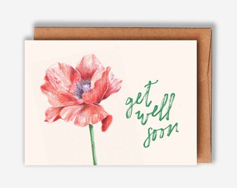 Get Well Soon Card Floral Bouquet Illustration Sympathy Card Thinking ...