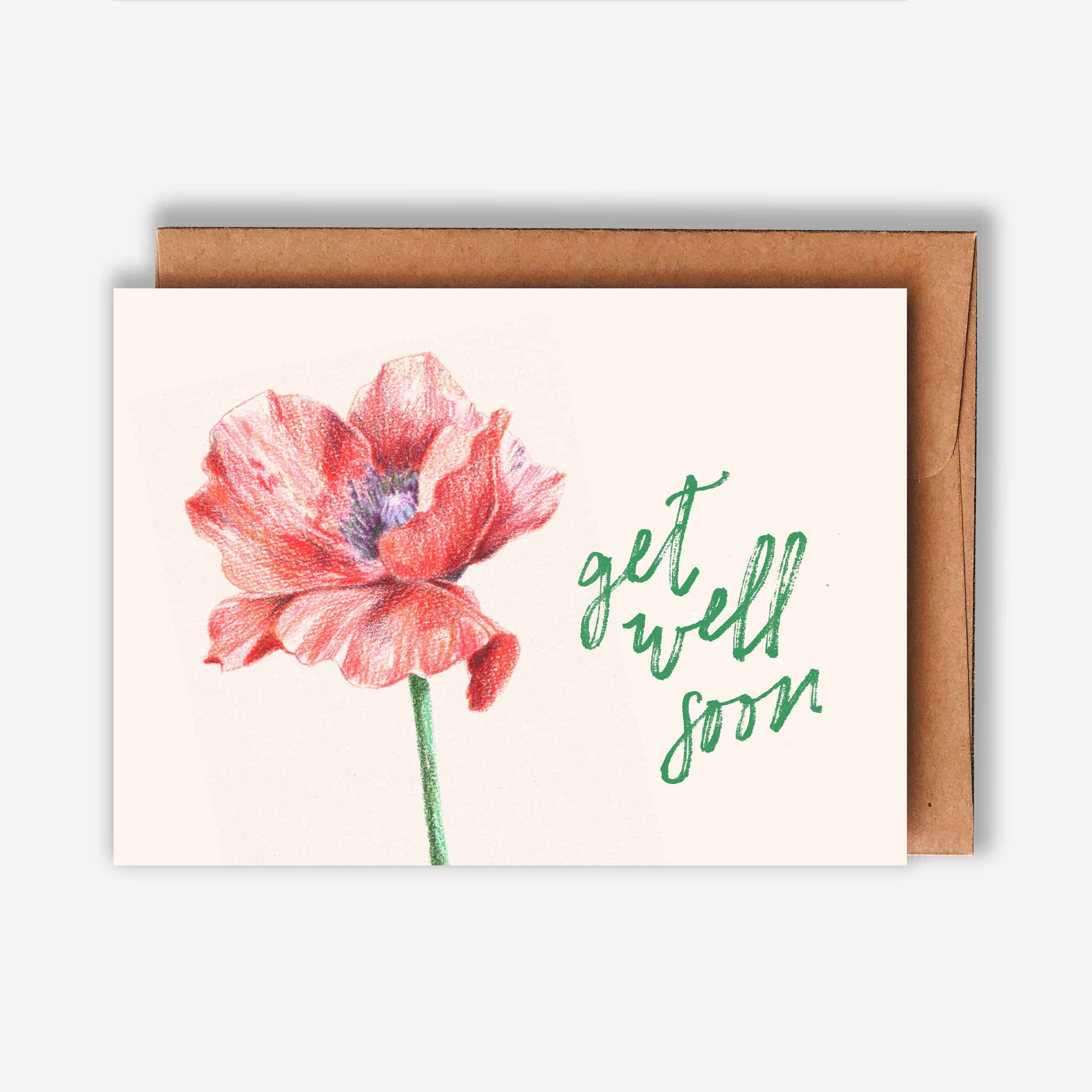 Get Well Soon Greeting Card | Floral Drawing Calligraphy - Etsy UK