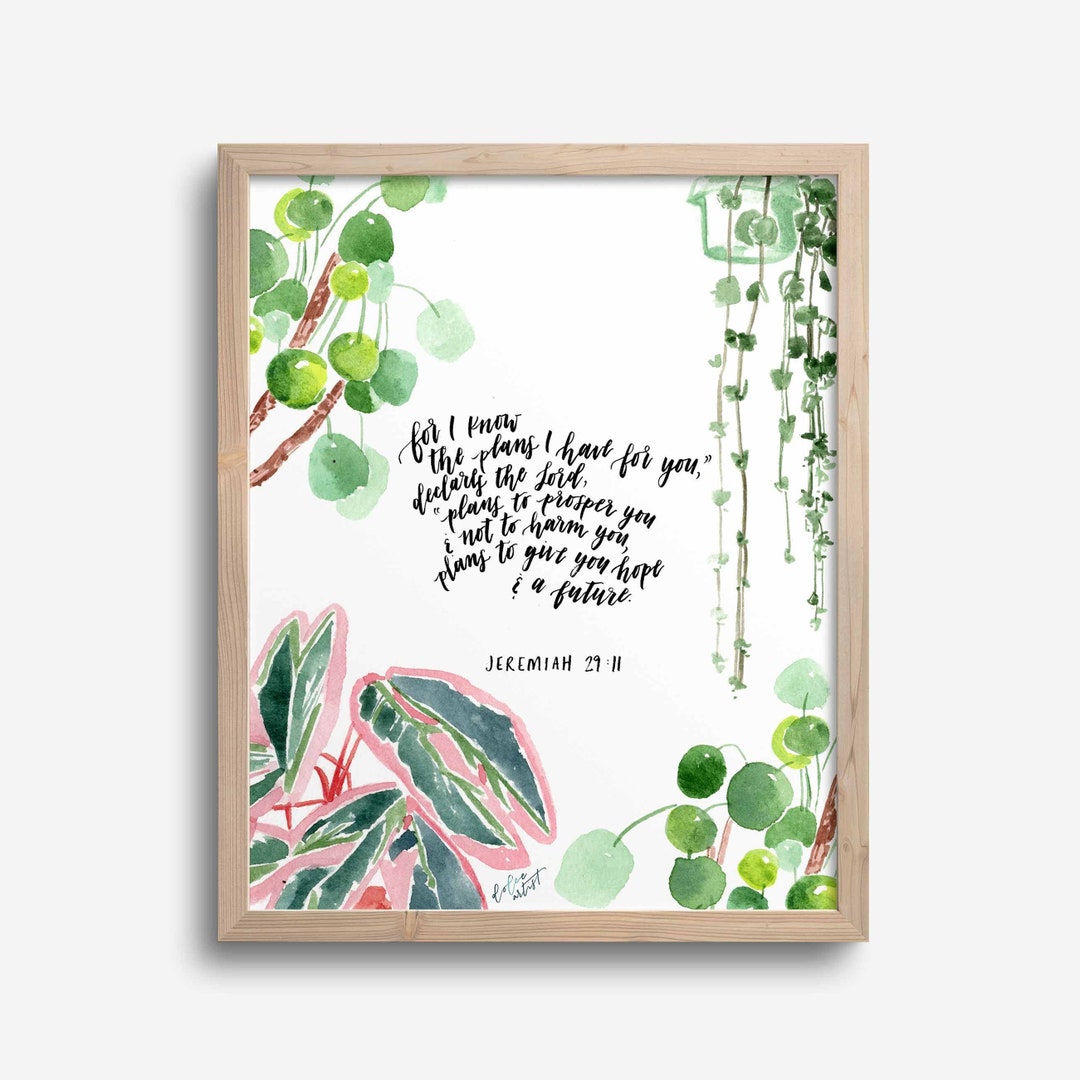 Jeremiah 29:11 Bible Verse Art Print | Watercolor Botanical Calligraphy ...