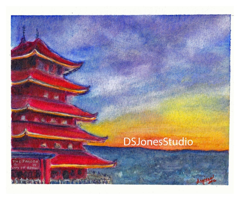 Pagoda Print of an Original Watercolor Painting pagoda - Etsy