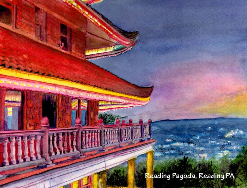 Reading Pagoda Print of an Original Watercolor Painting - Etsy