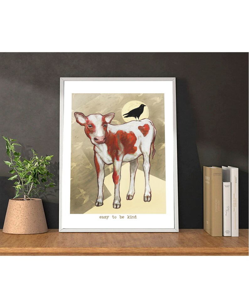 Baby Cow and Crow, Calf and Crow, Cow With Bird, Red Calf, Animals ...