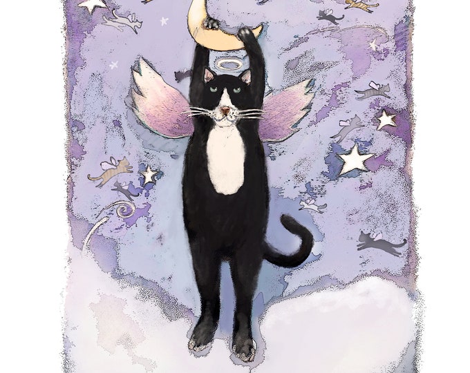 Original Mexican Folk Art Painting of Purple Talavera Angel Cat ...