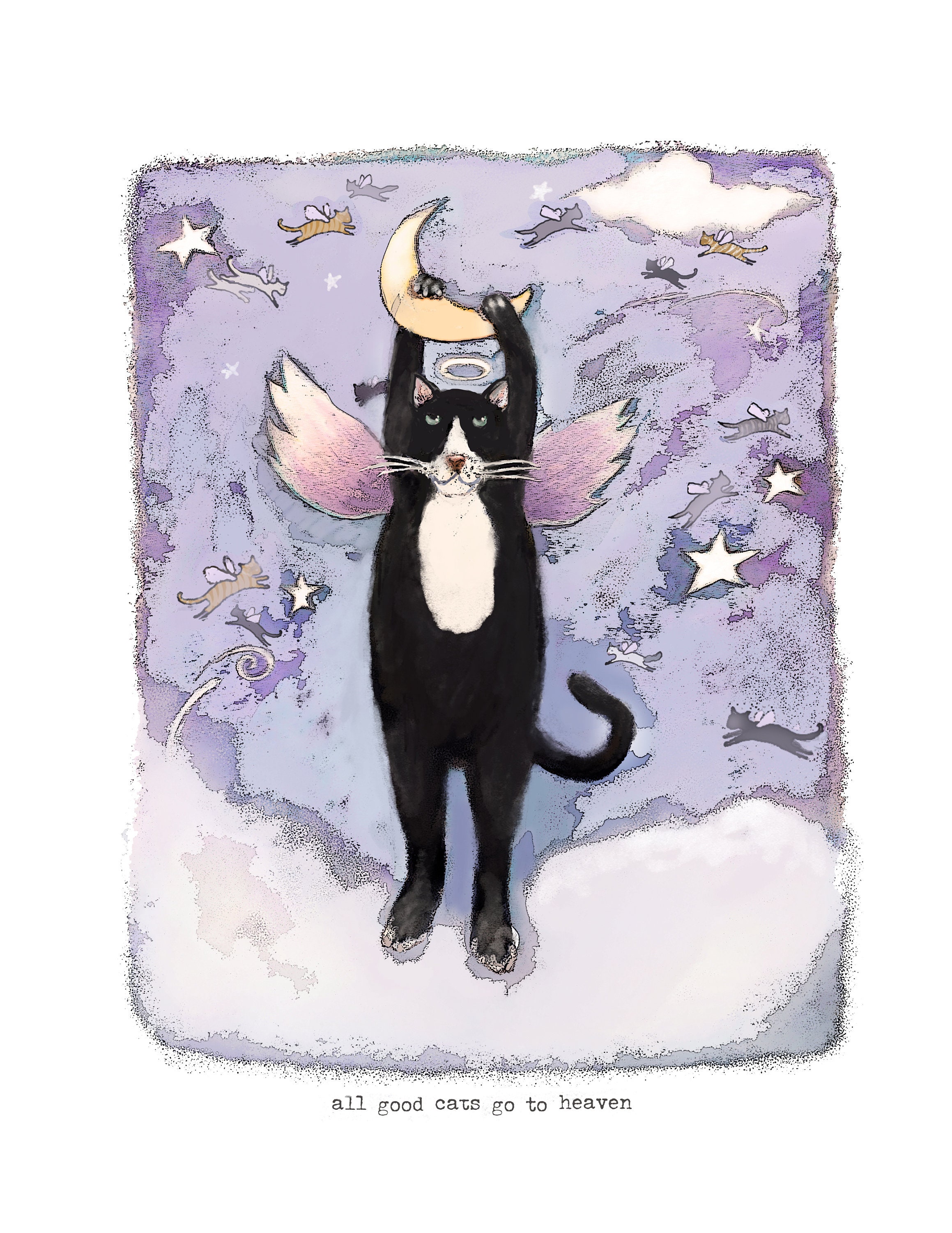 All Good Cats Go to Heaven, Cat Angel, Black and White Cat, Black Cat ...