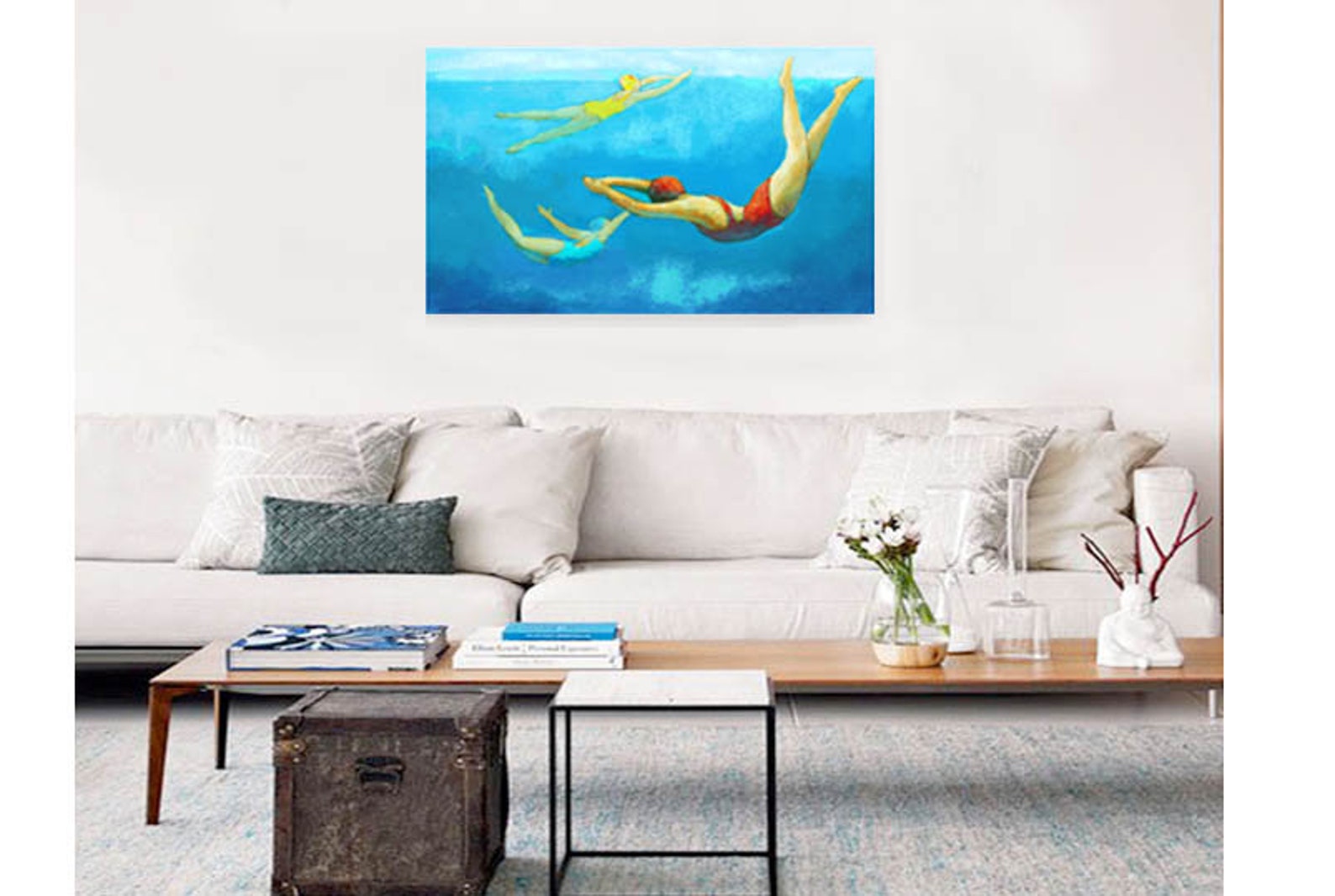 Underwater Swimmers Painting, Coastal Art, Beach House Decor, Tropical ...
