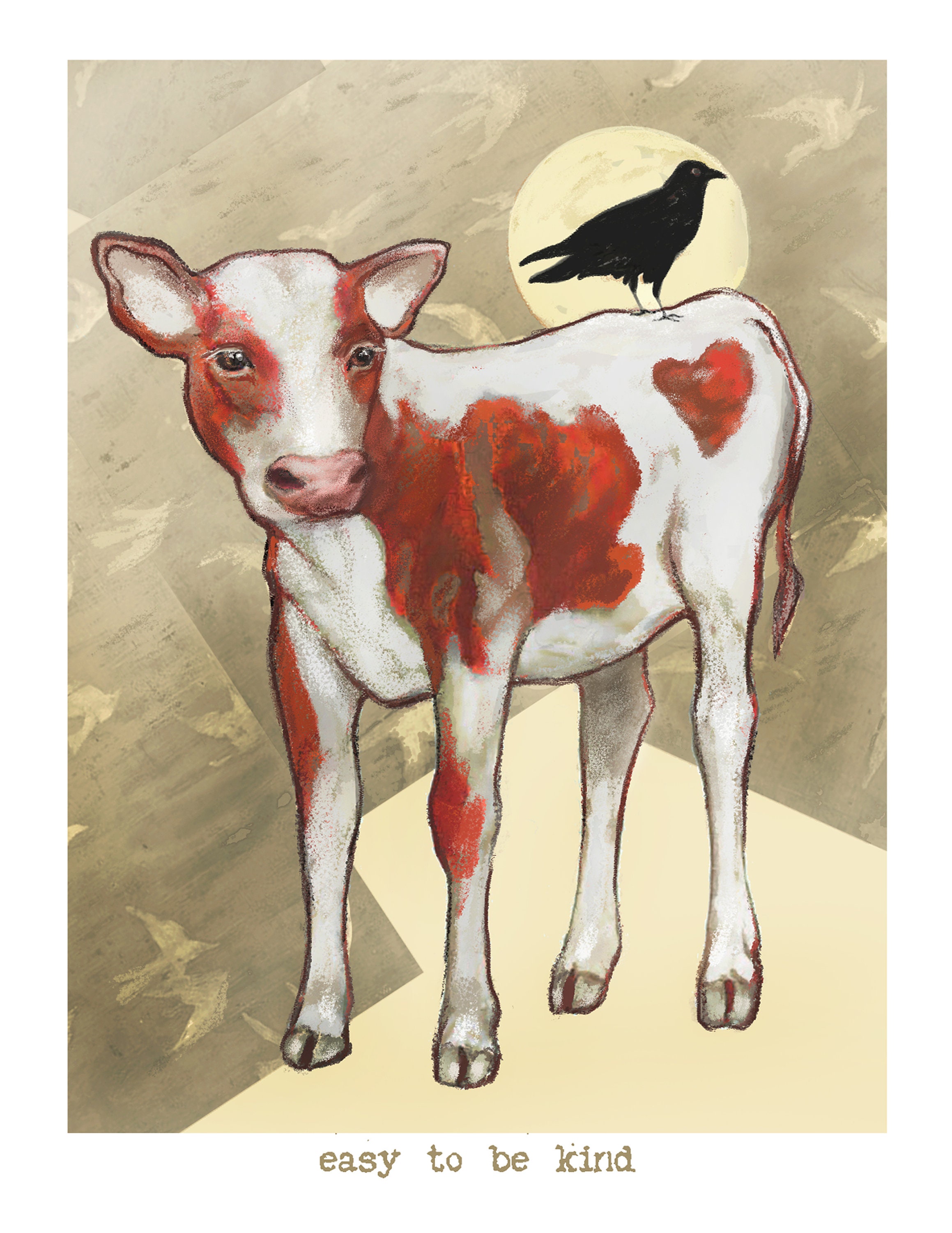 Baby Cow and Crow, Calf and Crow, Cow With Bird, Red Calf, Animals ...