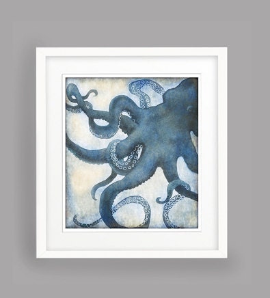Octopus Art , Blue Octopus Print, Octopus Painting, Octopus Drawing ...