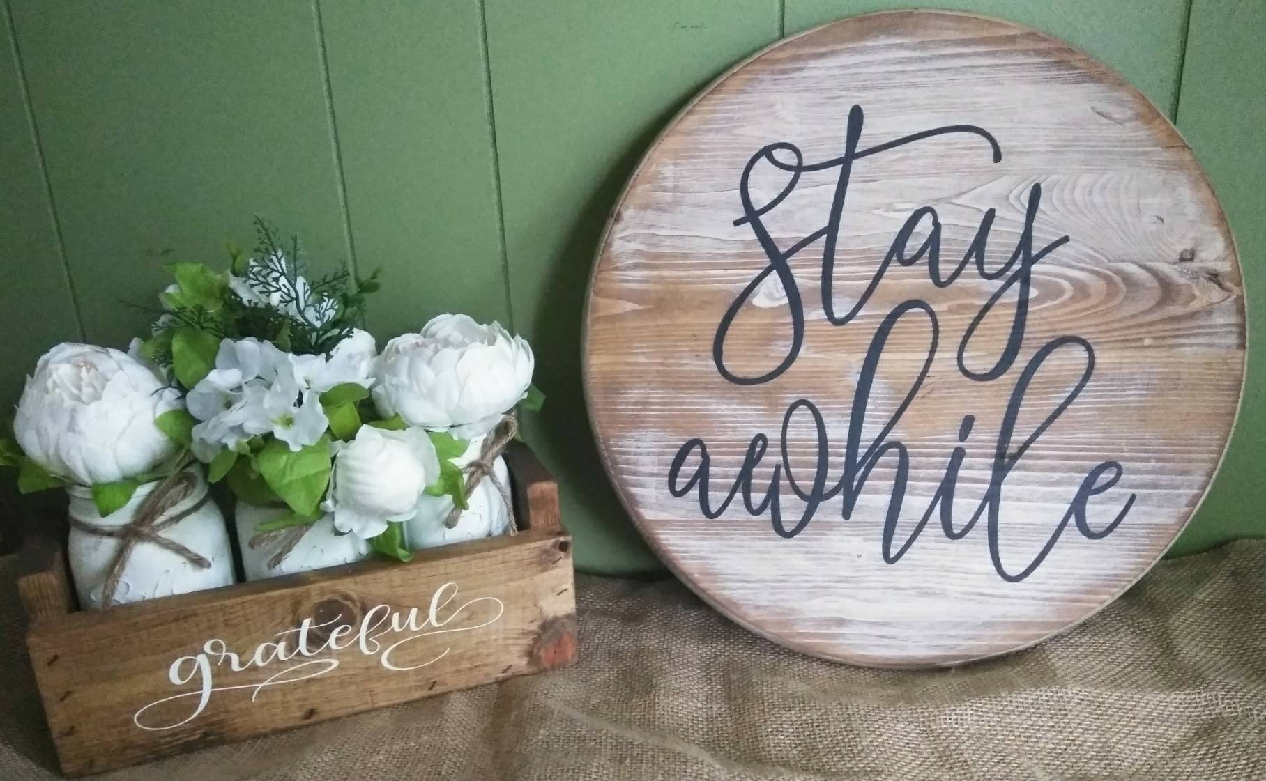 Stay Awhile Sign Large Round Sign Wood Sign Home Decor - Etsy