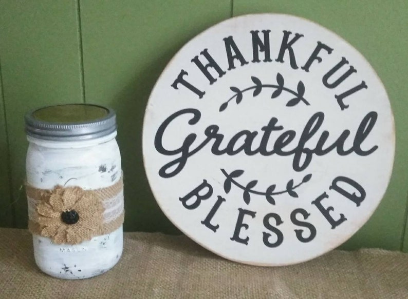 Thankful Grateful Blessed Sign Round Sign Farmhouse - Etsy