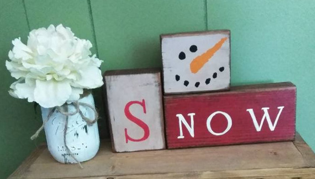 Snow Sign Stackable Sign Christmas Sign Wood Block Sign Christmas Decor ...