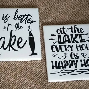 Lake Coasters Life is Better at the Lake Happy Hour Coasters Lake Decor ...