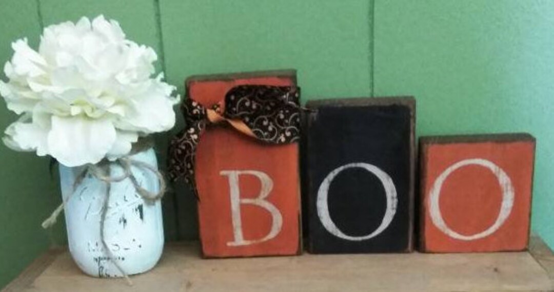 Boo Sign Wood Block Sign Halloween Sign Halloween Decor - Etsy