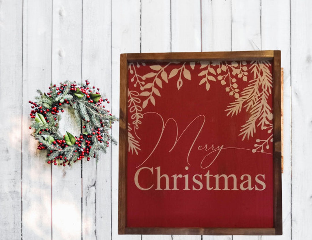 Merry Christmas Sign - Framed Christmas Sign - Red Framed Sign ...