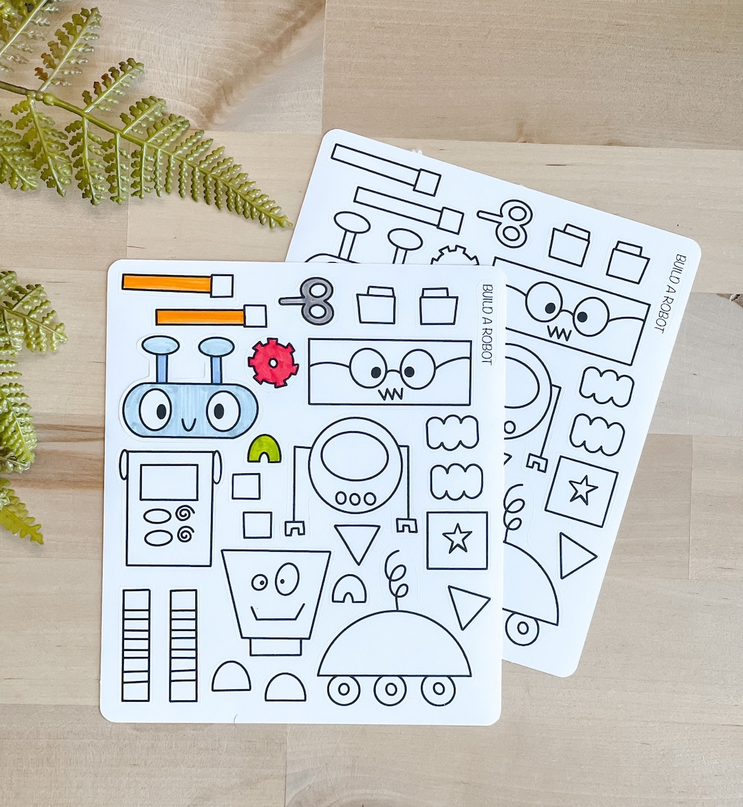 Color Your Own Stickers robots 2 Sheets kids Activity - Etsy