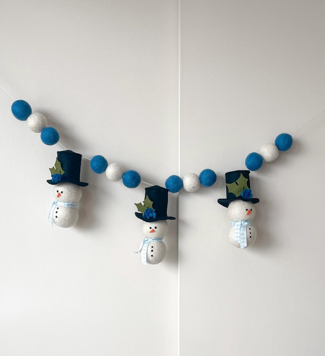 Blue Snowman Garland Felt Ball Garland Snowman Garland - Etsy