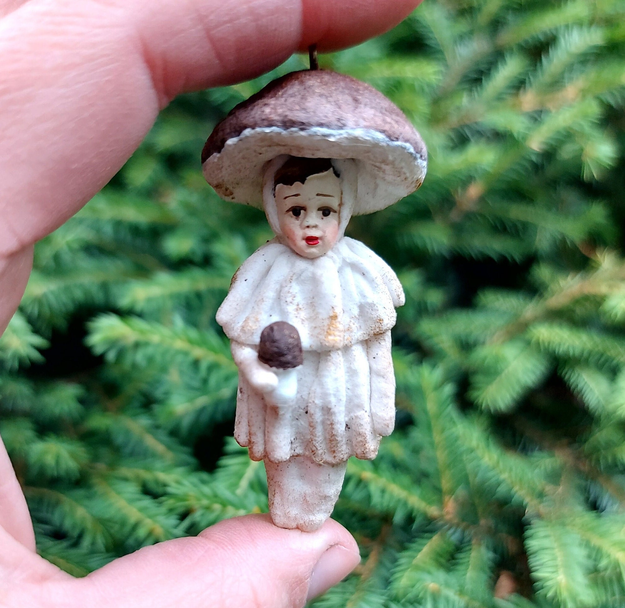 Set of Two Mini Spun Cotton Boletus Edulis Mushroom Sculpture Christmas ...