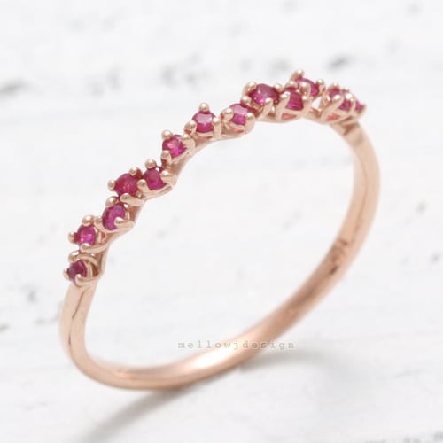 Genuine Ruby Zigzag Prong Setting Thin Band Solid Gold Ring - Etsy