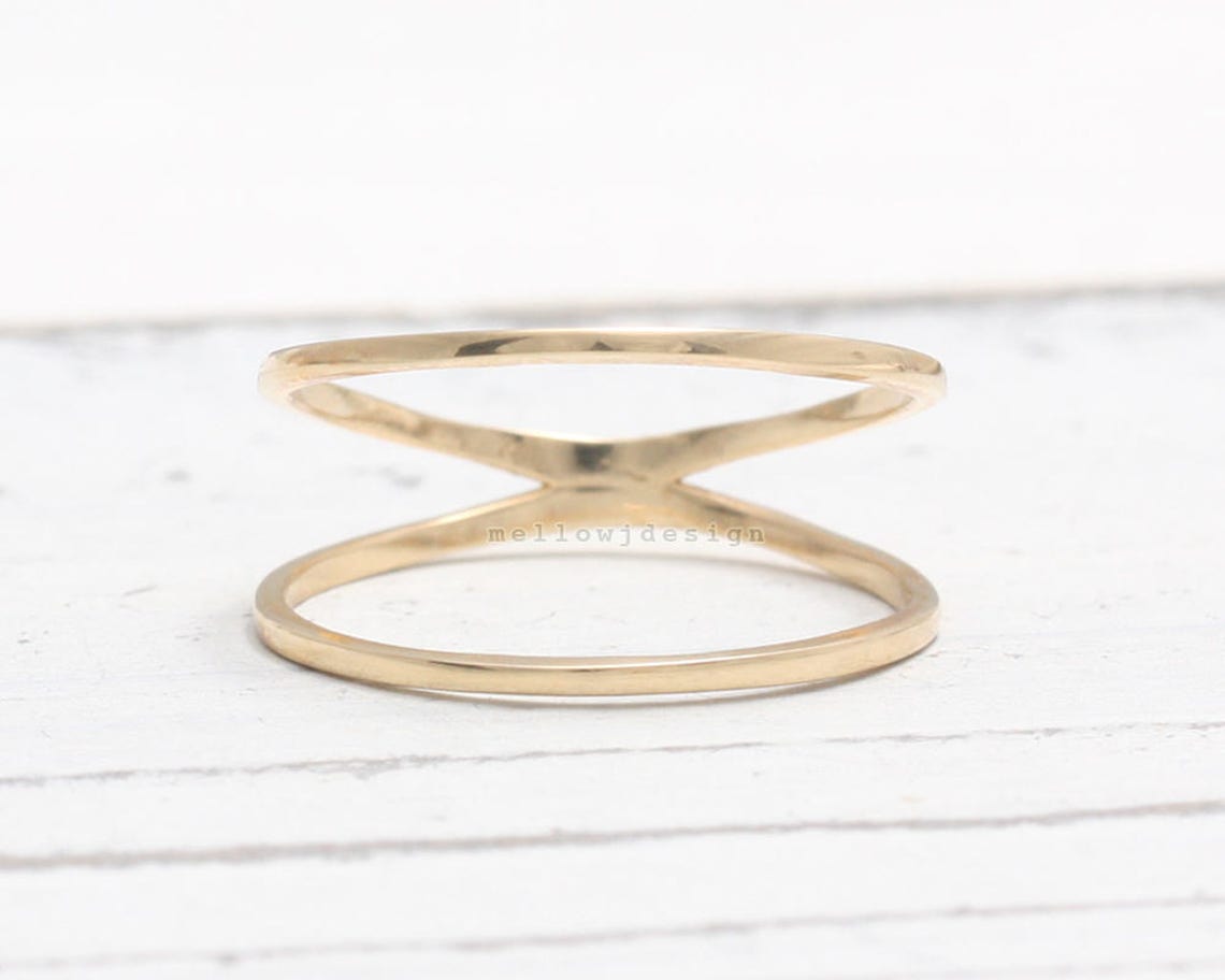 Solid Gold Jaw Thin Double Line Band Ring - Etsy