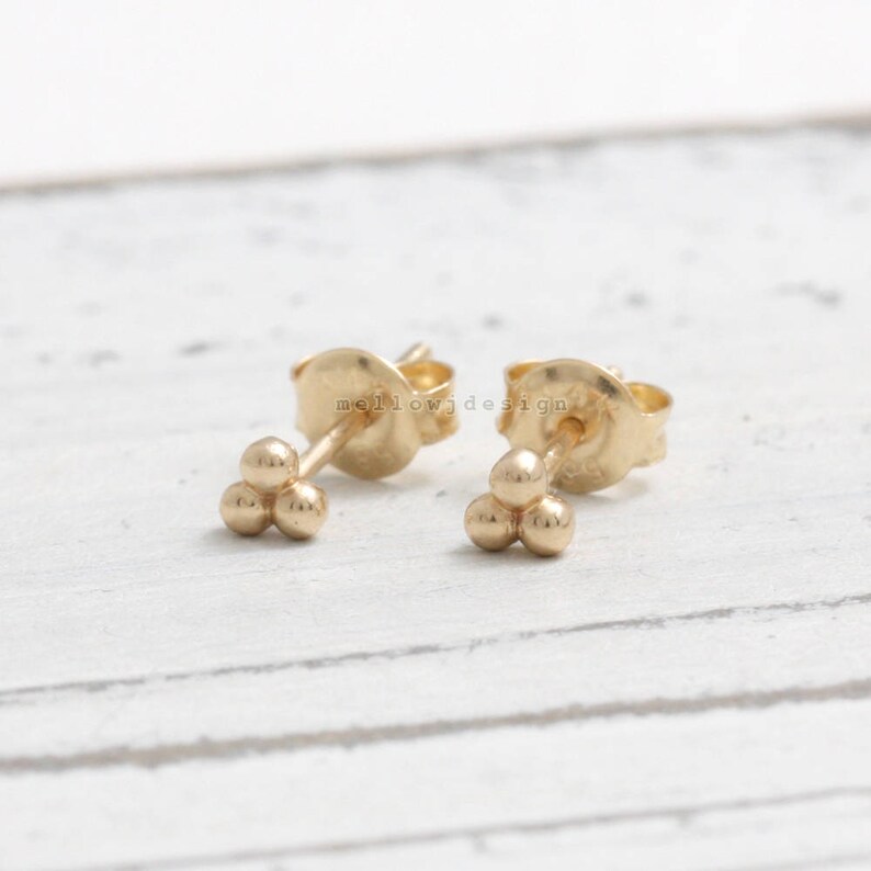 Solid Gold Triple Tiny Ball Dot Stud Earrings/ 1pair | Etsy