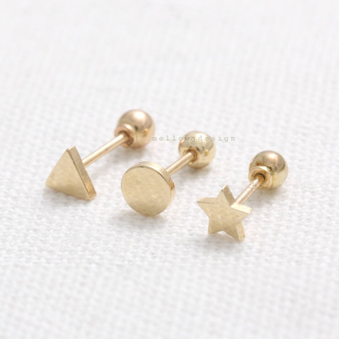 14K Solid Gold Minimal Tiny Triangle, Circle or Star Ear Cartilage ...