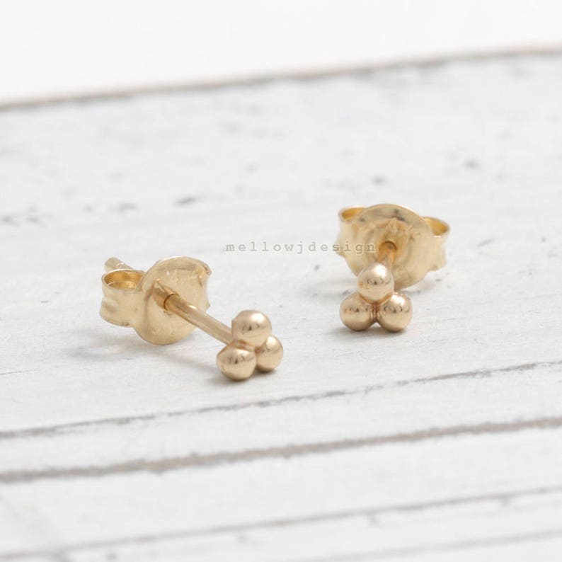 Solid Gold Triple Tiny Ball Dot Stud Earrings/ 1pair | Etsy
