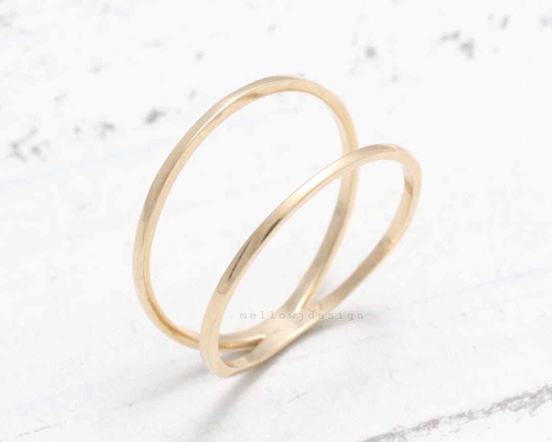 Solid Gold Jaw Thin Double Line Band Ring - Etsy