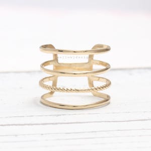 Solid Gold Twisted Rope With Triple Line Band Ring - Etsy