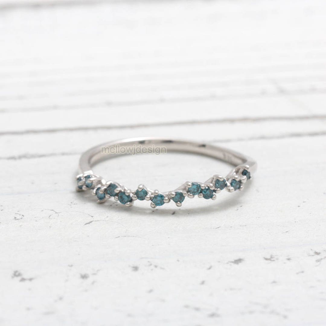 Genuine Natural Royal Blue Diamonds Zigzag Prong Setting Thin Band ...