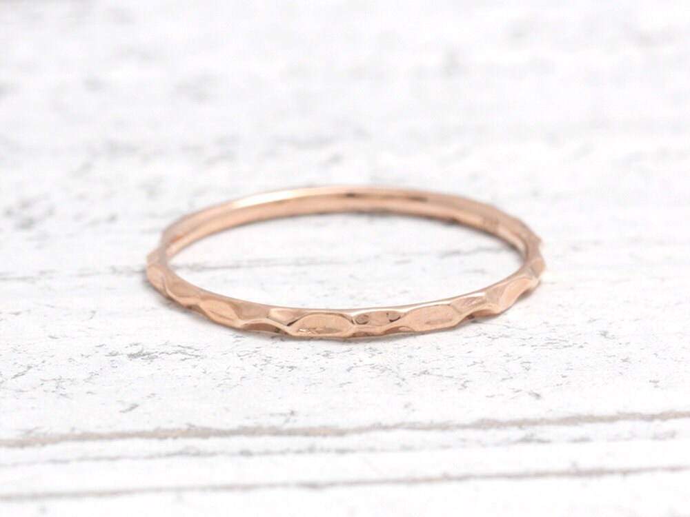 Textured Thin Band Solid Gold Stacking Ring Skinny Band Ring | Etsy