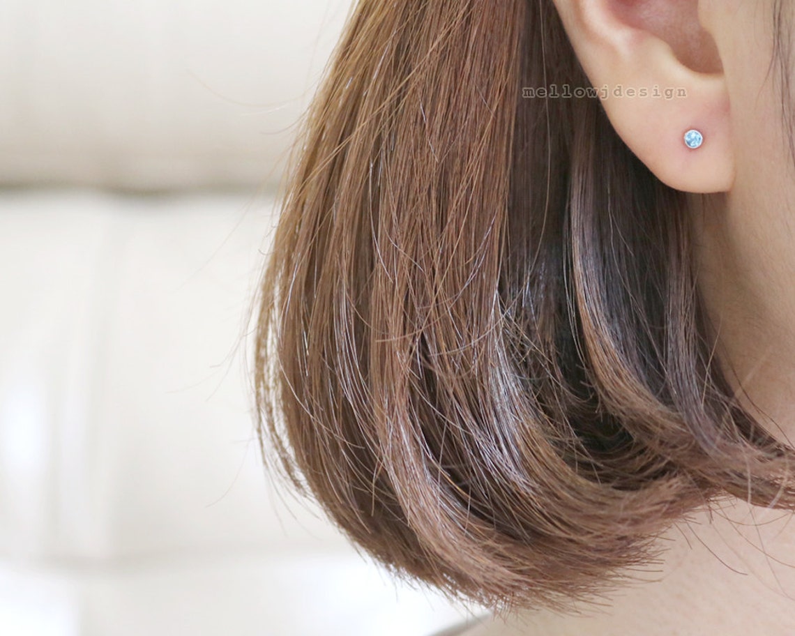 0.07ct Genuine Blue Topaz Bezel Setting Solid Gold Ear - Etsy