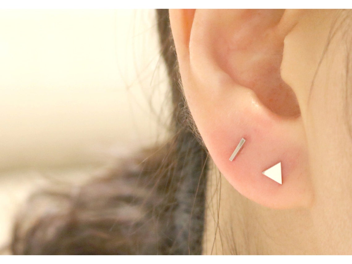 Small Triangle Solid Gold Barbell Ear Cartilage Conch Helix - Etsy