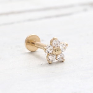 Genuine Diamond Tiny Flower Solid Gold Cartilage Conch - Etsy