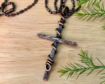Rustic Handmade Hammered Antiqued Copper Cross Necklace - Etsy