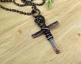 Rustic Handmade Hammered Antiqued Copper Cross Necklace - Etsy