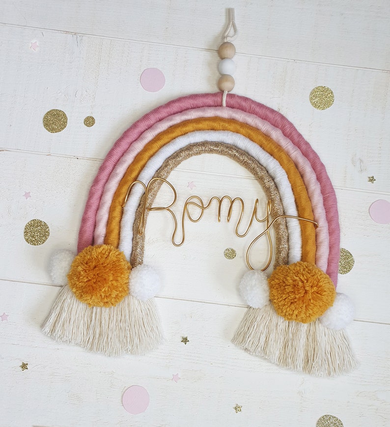 Arc en ciel en macramé et prénom personnalisable | Etsy France