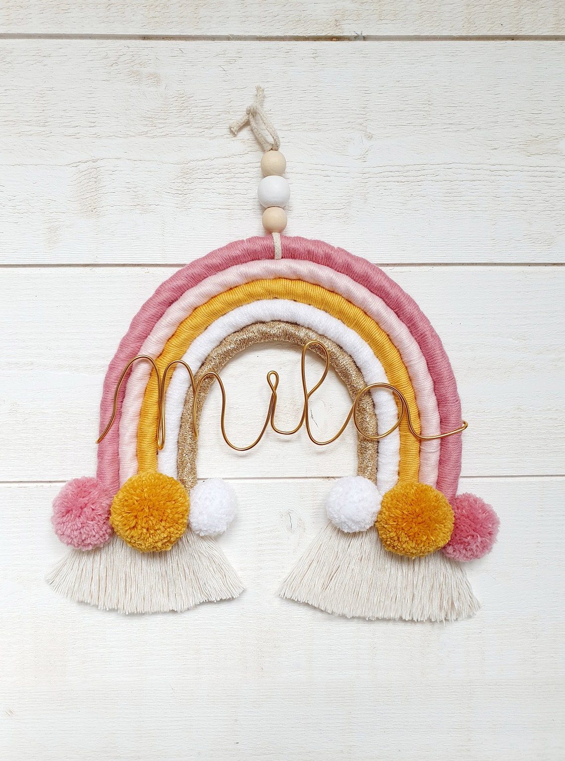 Arc en ciel en macramé et prénom personnalisable | Etsy France