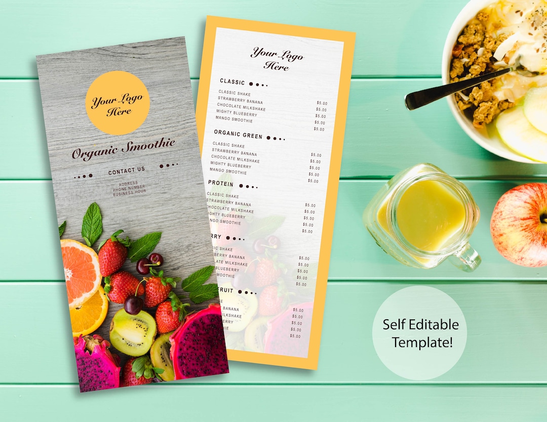 Menu Rack Card Price Card Graphic Design Smoothie Menu - Etsy