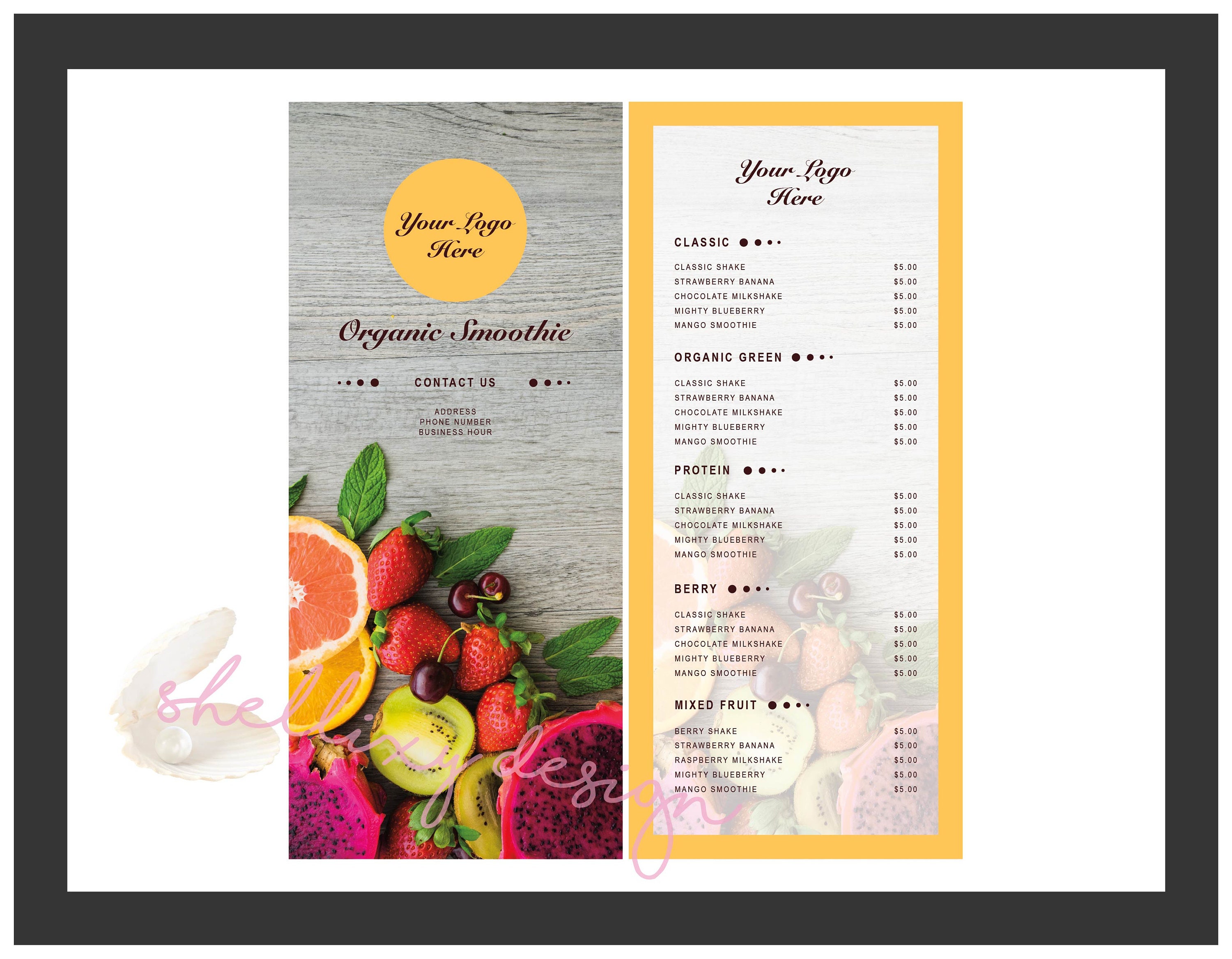 Menu Rack Card Price Card Graphic Design Smoothie Menu - Etsy