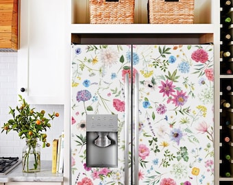 Fridge Wrap Vinyl Floral Pastel Refrigerator Wrap Side by Side Top ...
