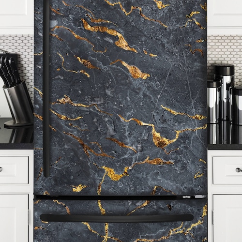 Fridge Wrap Black Marble Side by Side Fridge Decal Vinyl Self - Etsy