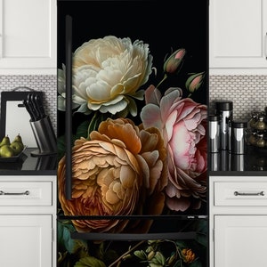 Floral Fridge Wrap Vintage Refrigerator Wrap Vinyl Side by Side Black ...