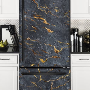 Fridge Wrap Black Marble, Side by Side Fridge Decal Vinyl Self Adhesive ...