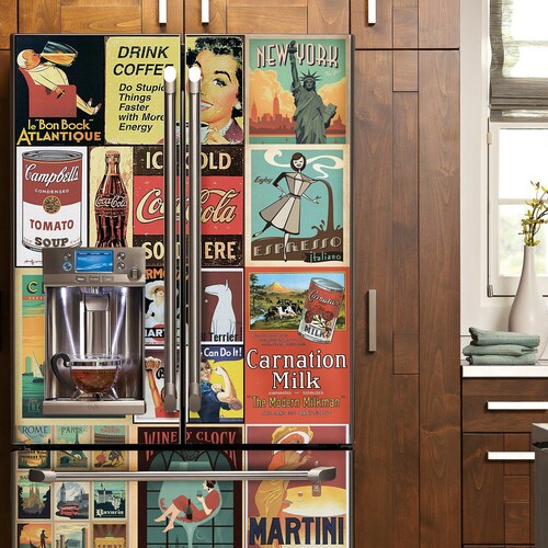 Retro Fridge Wrap Vintage Fridge Decals Fridge Vinyl Wrap - Etsy