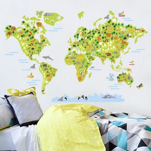 World Map Wall Decal, World Map for Kids, World Map Sticker for Kids ...