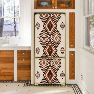 Boho Fridge Wrap Vintage Beige, Refrigerator Wrap Side by Side Vinyl ...