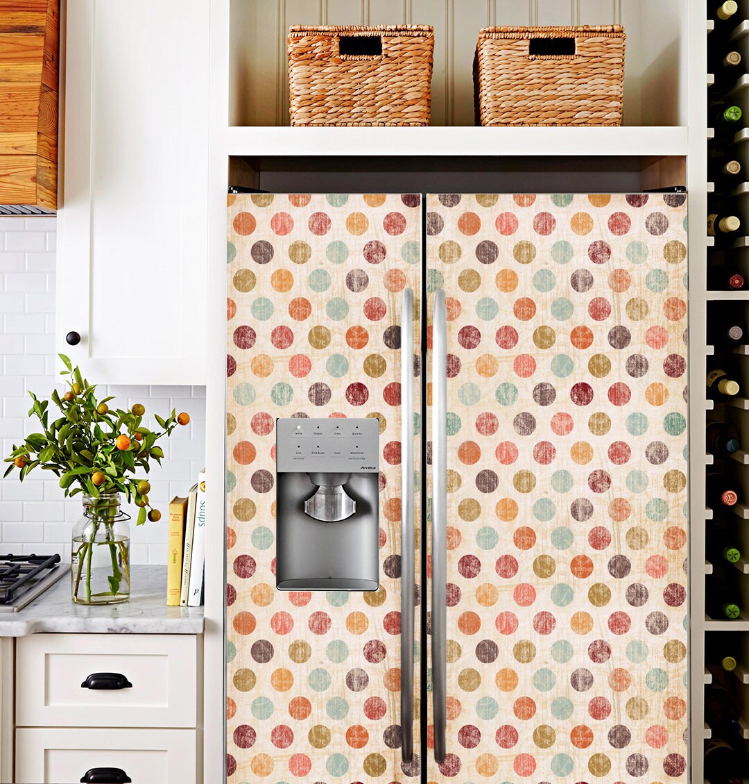 Fridge Wrap Vintage Polka Dots, Retro Pattern Refrigerator Wrap Vinyl ...